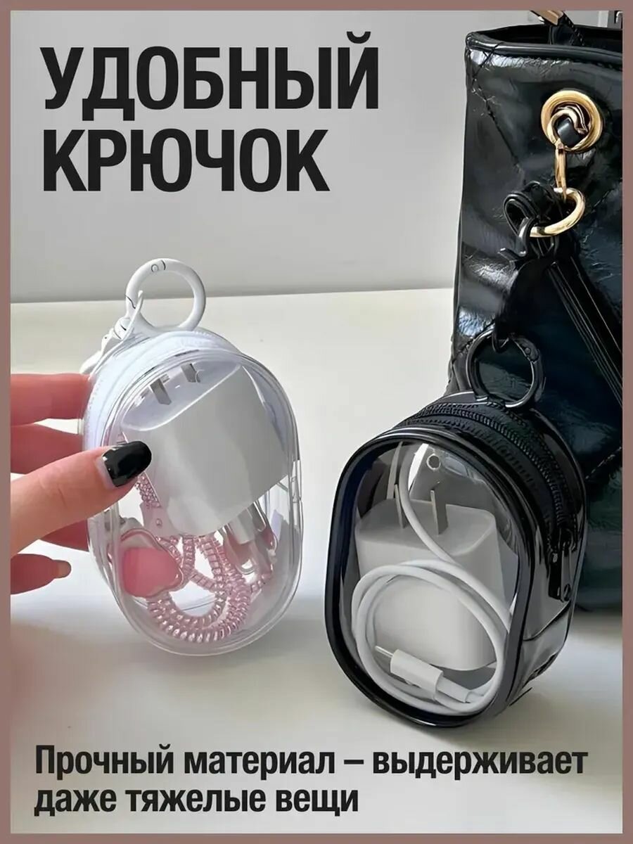 Органайзер в сумку и рюкзак прозрачный — чехол для зарядки, проводов, наушников и мелких аксессуаров для школы