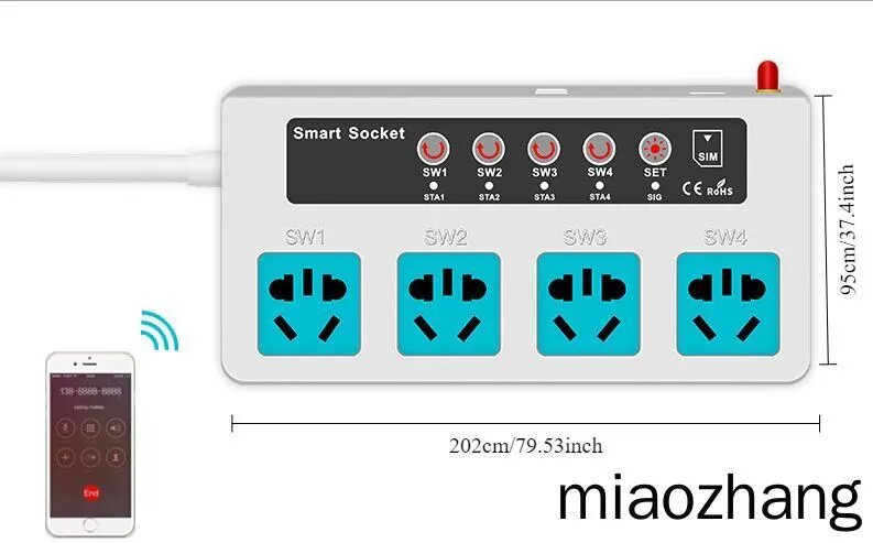 Умная GSM розетка для удаленного управления электроприборами через СМС или голосовые вызовы с 4 розетками