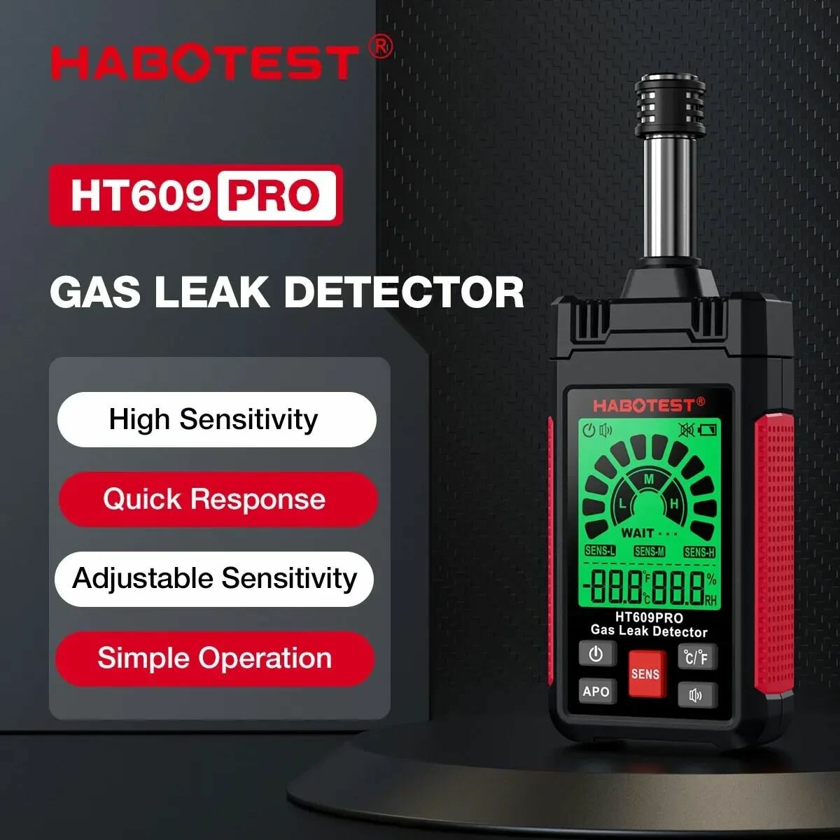 HABOTEST HT609 Pro Детектор горимого газа вытягиваемый 50-1000PPM звук и экран сигнализации воспламеняемый детектор природного газа метана
