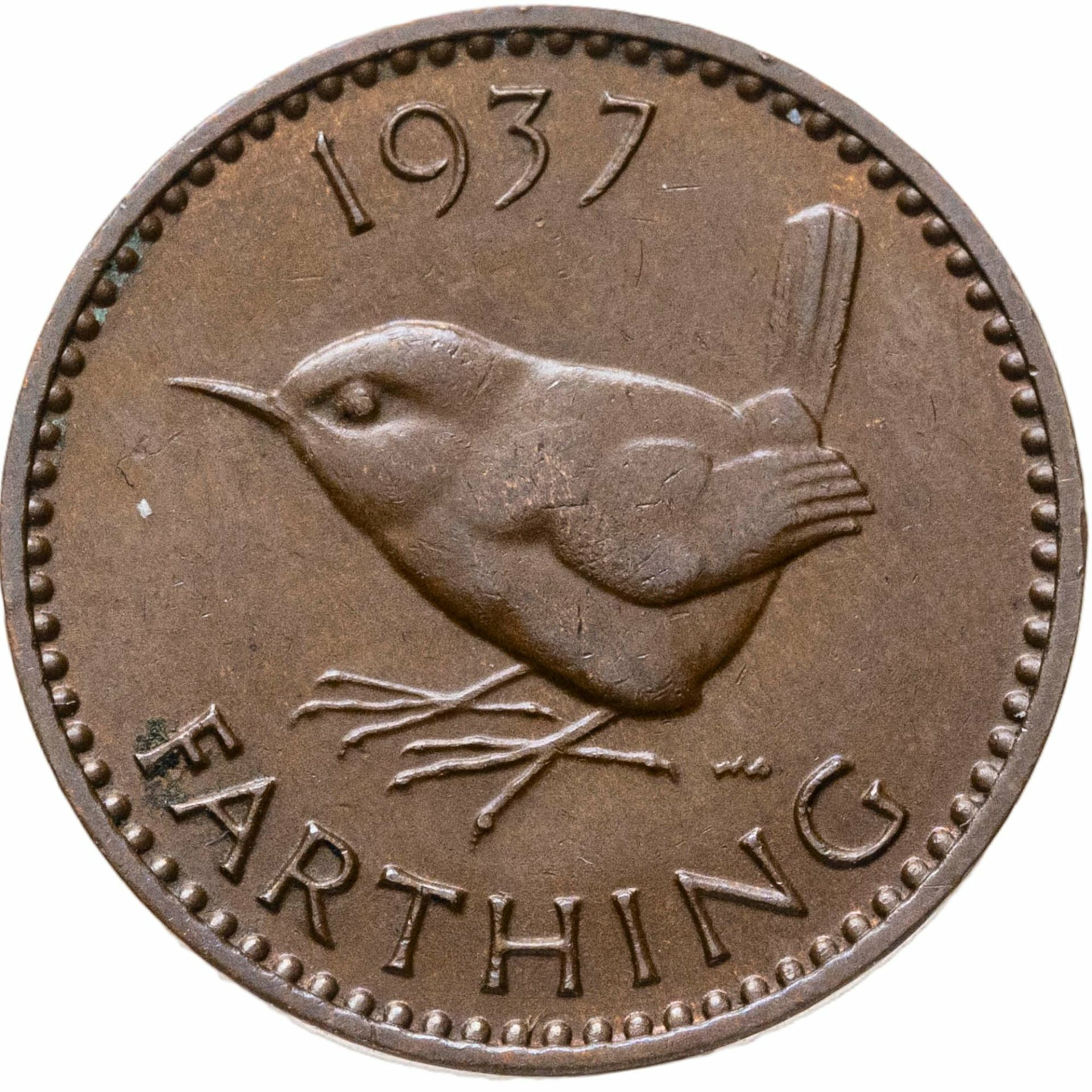 Великобритания 1 фартинг farthing 1937, Бронза, в сохранности AU
