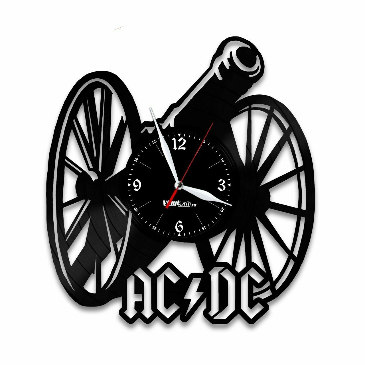 Часы из виниловой пластинки (c) VinylLab AC/DC, диаметр 30 см