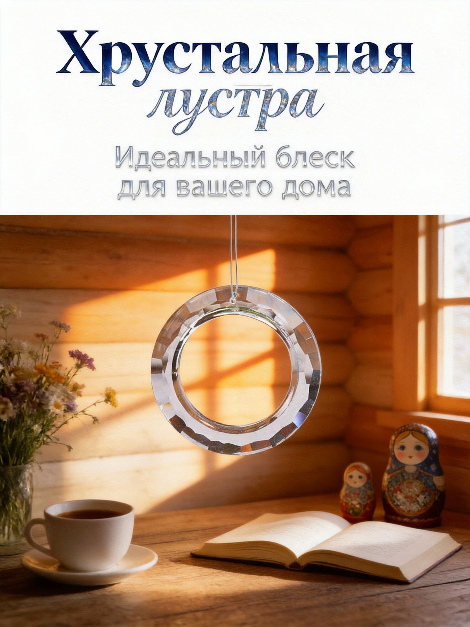 Люстра капель, хрустальное кольцо прозрачное диаметр прибл. 50 мм для штор и светильников, элемент декора для перегородок и люстр своими руками