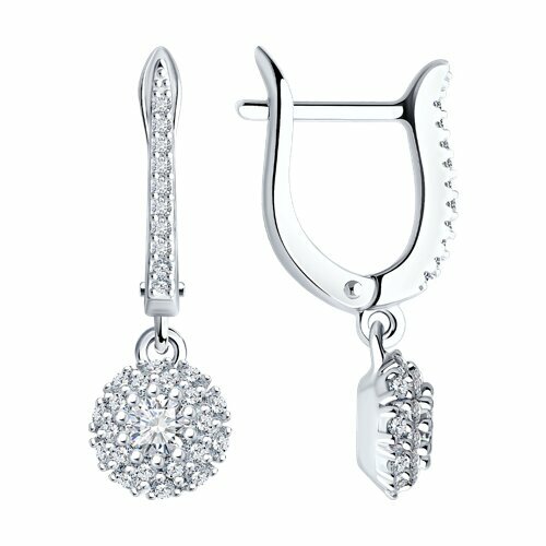 Серьги, серебро, 925 проба, родирование, фианит