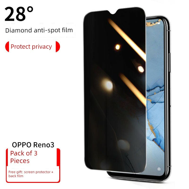OPPO Reno3 Анти-просмотр стеклянный защитный экран для смартфона, 3 шт, полное покрытие, устойчивость к царапинам
