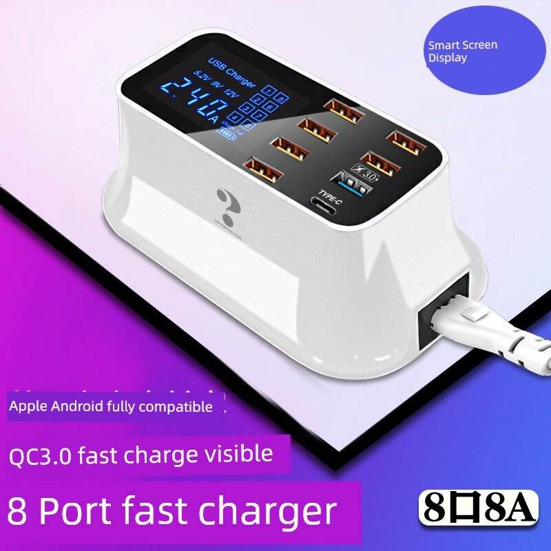 Изогнутый USB-распределитель с быстрой зарядкой, 6 портами USB-A, QC3.0 и Type-C, 20 Вт PD для смартфонов