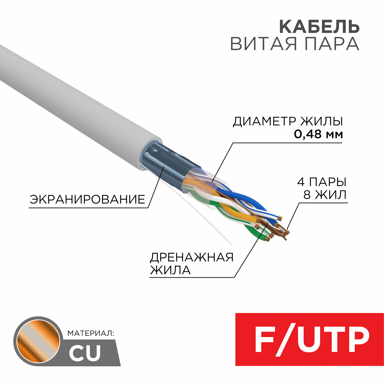 Кабель витая пара PROconnect FTP 4PR 24AWG, CAT5e (бухта 100 м)