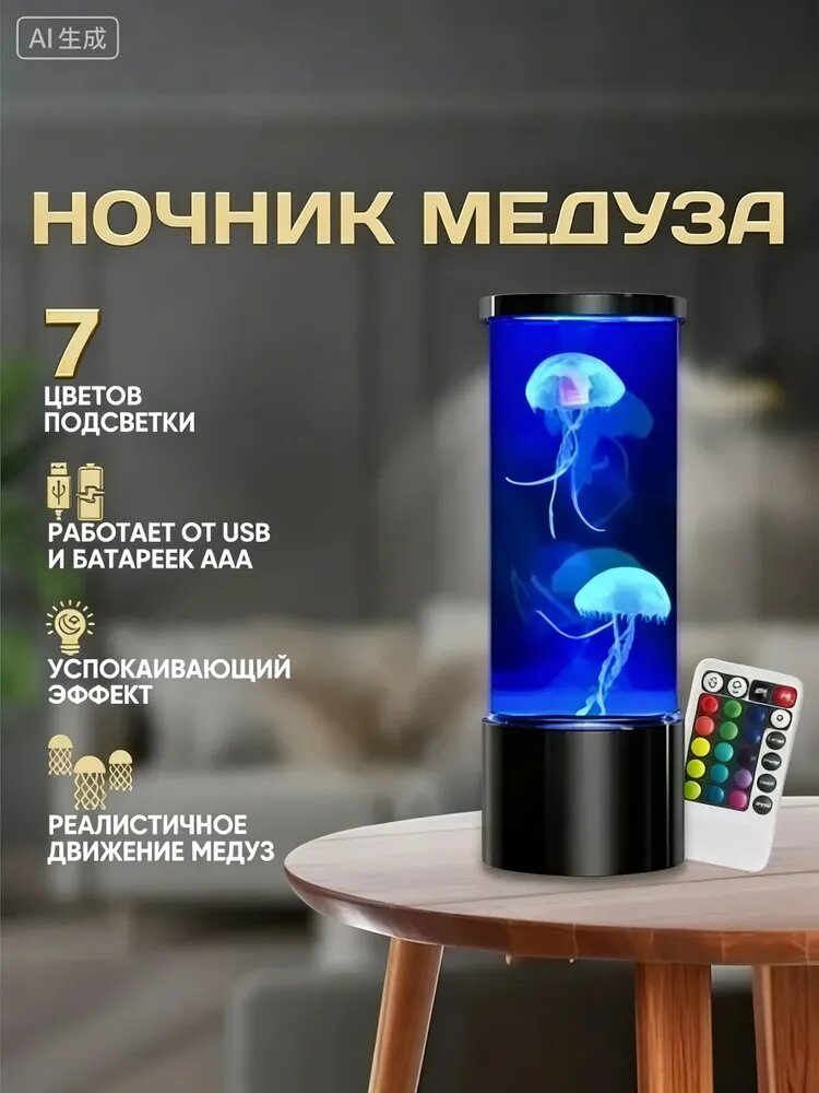 Ночник детский Медузы, светильник настольный и напольный, лампа светодиодная для сна с пультом