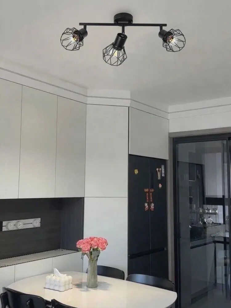 Черная потолочная люстра AYHOME с цоколем E27, 3 лампы, освещение 15 кв. м. — фото 1