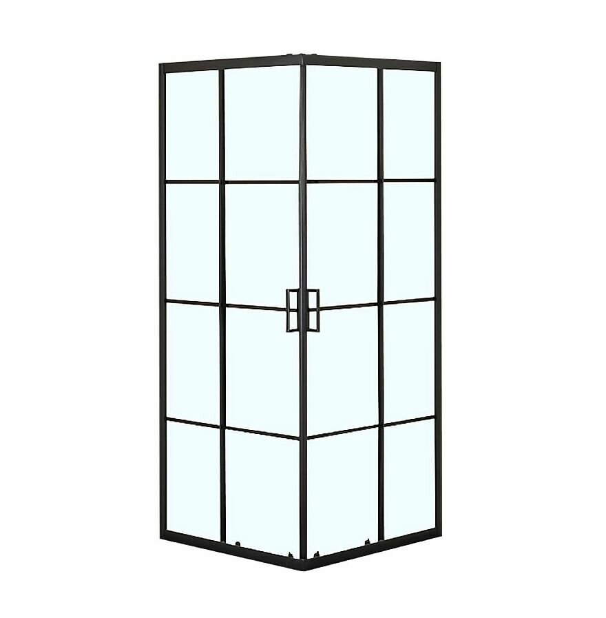 Душевое ограждение Loranto 90x90x190 раздвижная дверь, прозрачное стекло "Лофт клетка" 6 мм, профиль черный матовый (CS-211F-90)