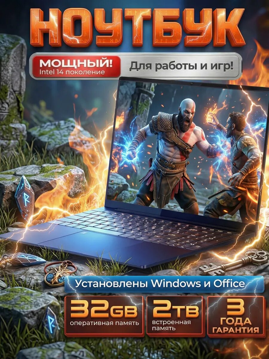 Ноутбук Intel H-Series, RAM 32GB, SSD 2048GB, 2026 + Windows, Office