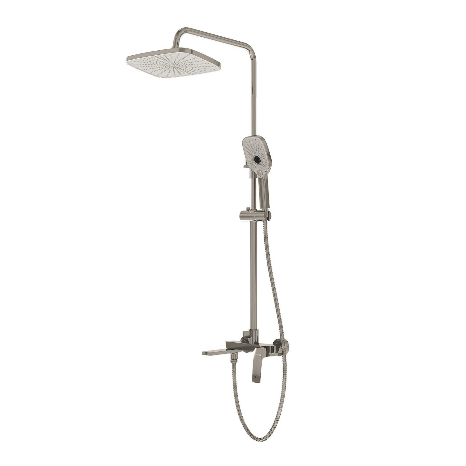 Душевая стойка Grossman Mercury 500. K35.10.120 с верхним душем, ручной лейкой и смесителем, брашированный никель,1 место