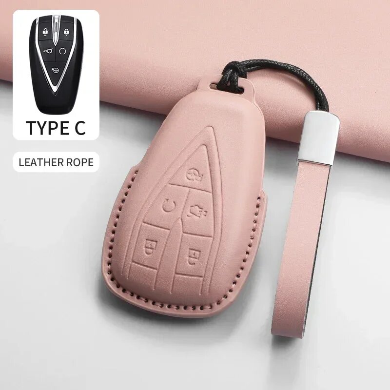 Чехол для ключа Changan Type C Pink C2 с кожаным шнурком