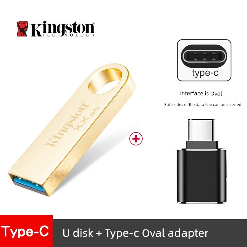 Кингстон 128 ГБ USB 3.2 металлический накопитель с адаптером Type-C для авто