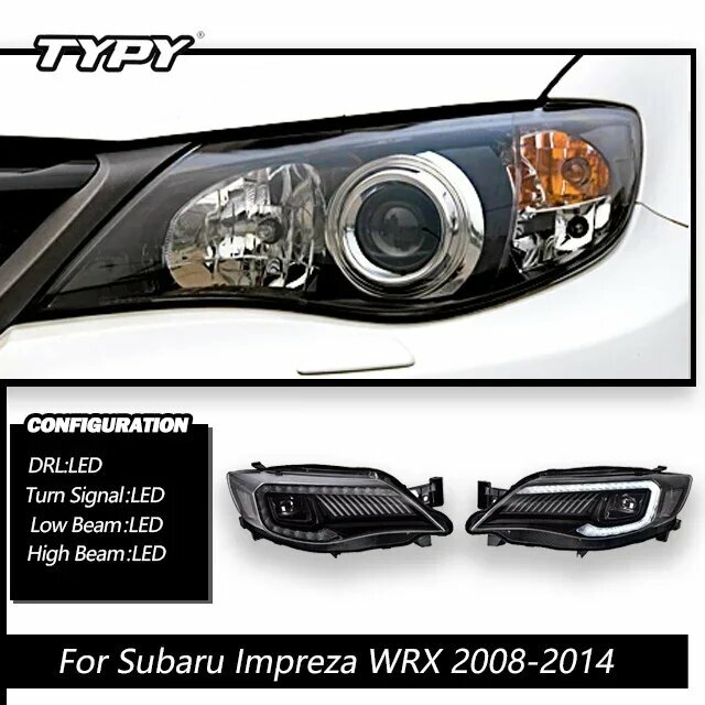 Фар для автомобиля Subaru Impreza WRX 2008-2014 года выпуска. Улучшенная и модифицированная сборка светодиодных фар с новым динамическим поворотником.