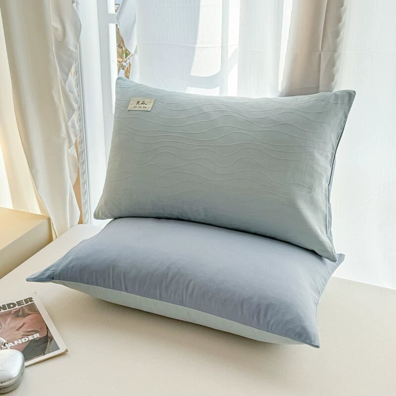 MUJI 100% хлопковая наволочка, 48см x 74см, взрослая модель, небесно-голубая пара для постельного белья