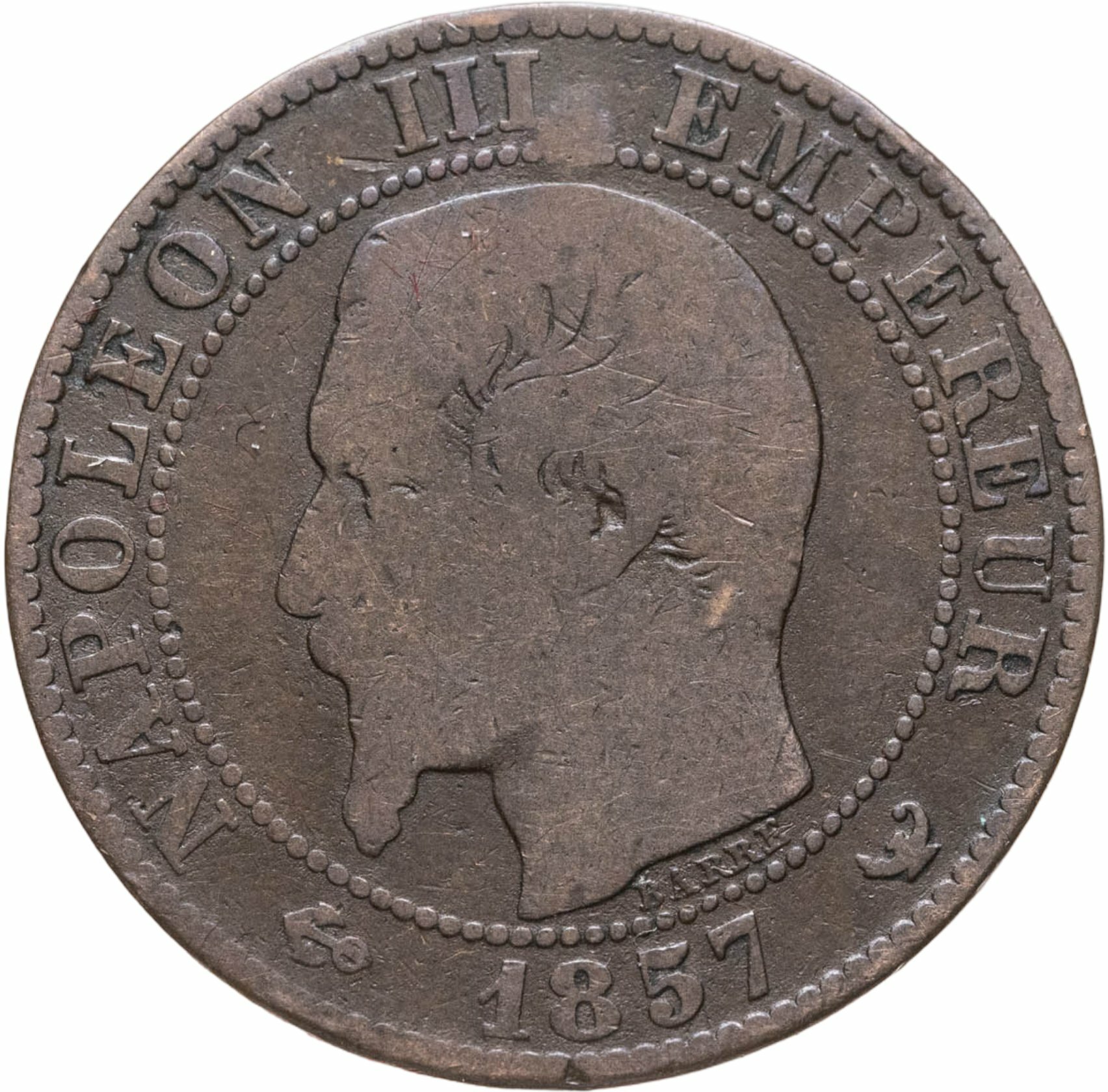 Франция 5 сантимов (centimes) 1857 W знак монетного двора: "W" - Лилль