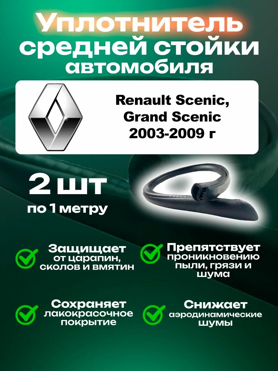 Уплотнитель средней стойки автомобиля Renault Scenic, Grand Scenic 2003-2009 г / Рено Гранд Сценик - 2 штуки, междверный