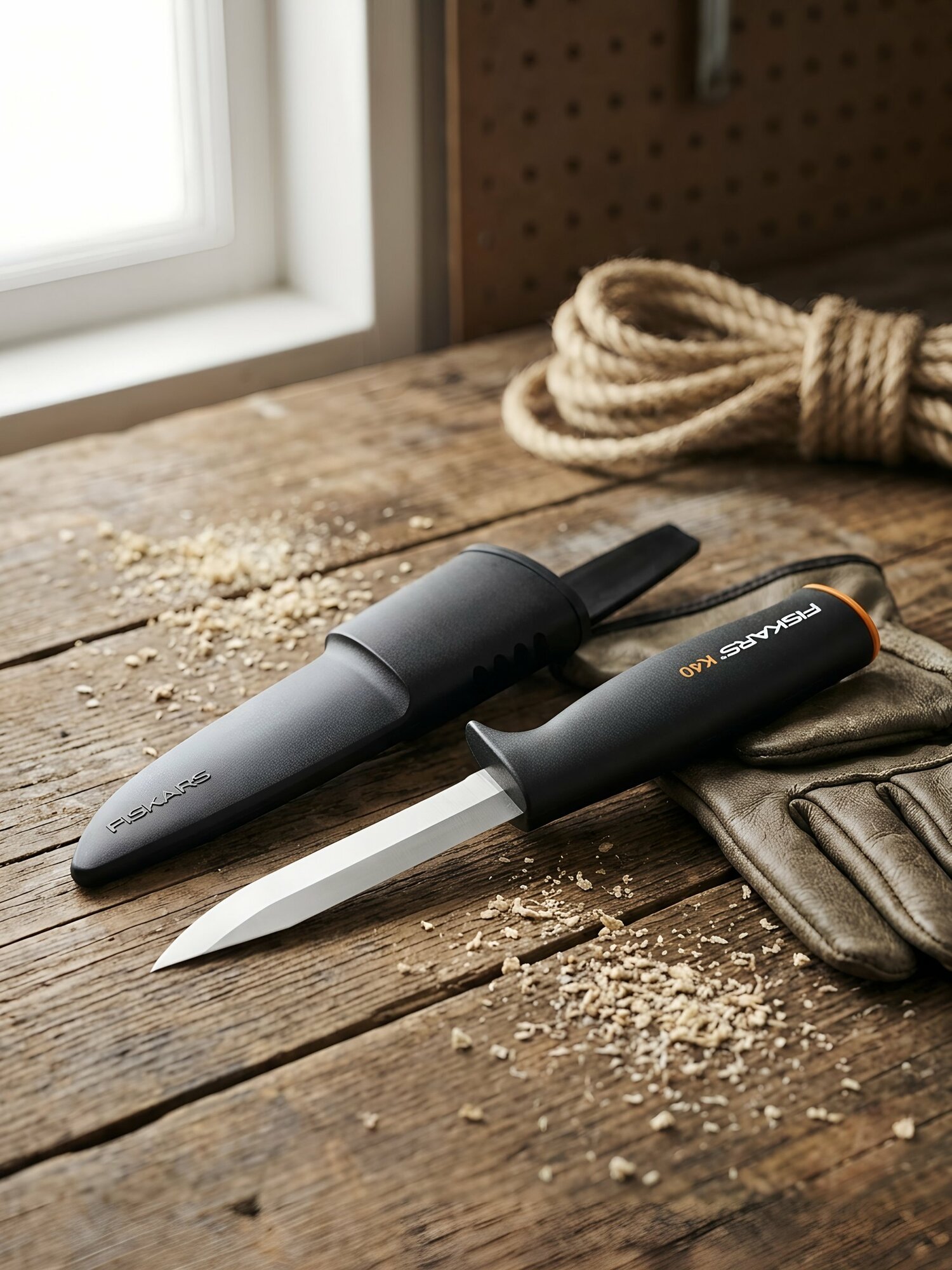 Нож универсальный Fiskars 1001622 из нержавеющей стали для туризма, рыбалки и отдыха на даче, черный