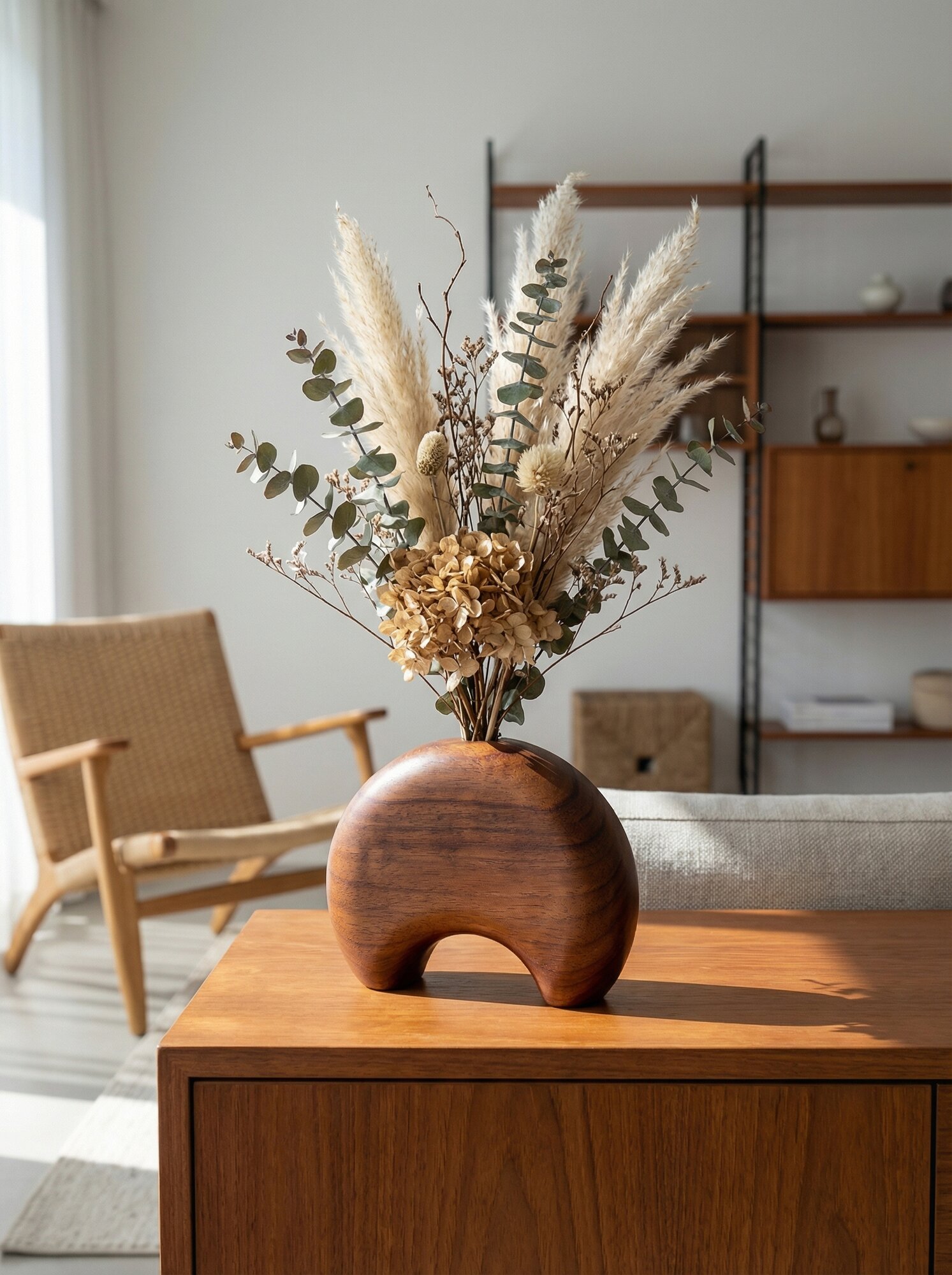 Ваза Stylish Nature, ручная работа, 15х18 см, из дерева для сухоцветов