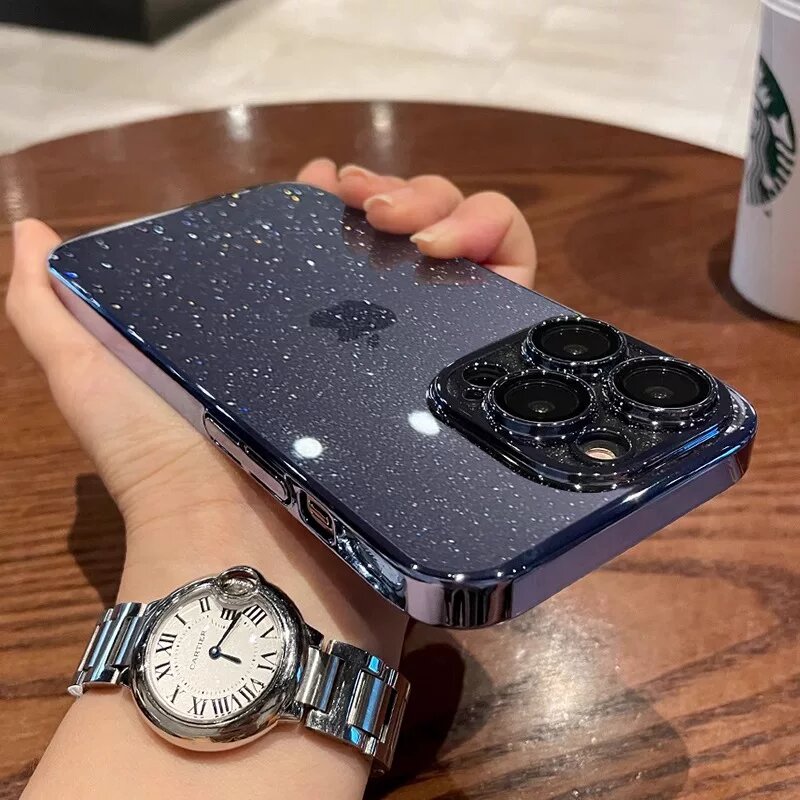 Чехол для iPhone Air для iPhone 17 Pro Max, титаново-синий галактический блеск с встроенным защитным покрытием для