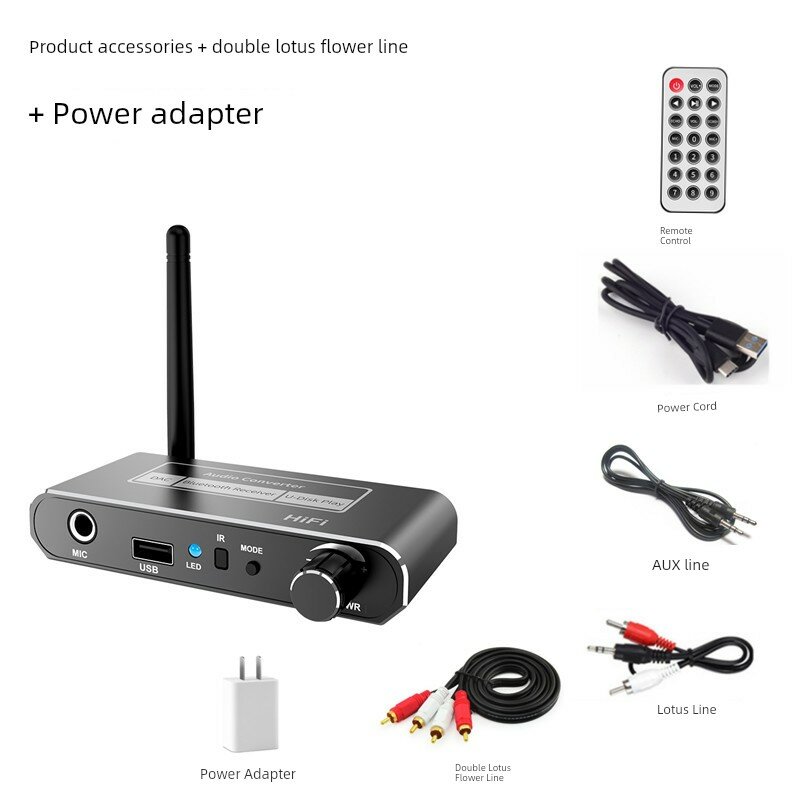 Bluetooth-приемник с кабелями RCA и блоком питания для усилителей, беспроводная стереозвуковая система
