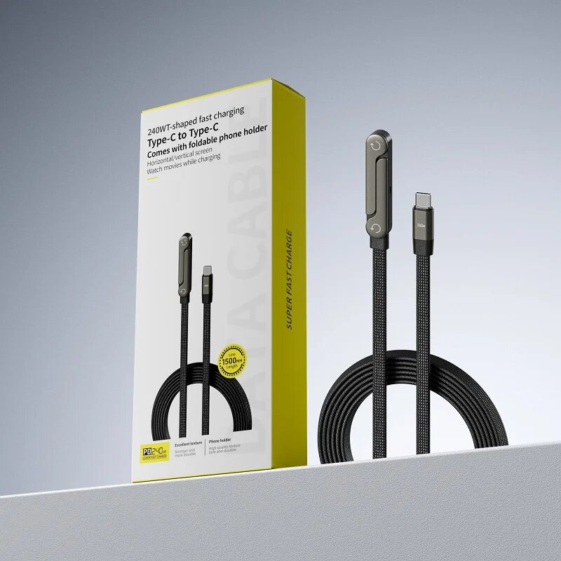 Кабель Type-C to Type-C 240 Вт с подставкой для телефона, 1.5 м