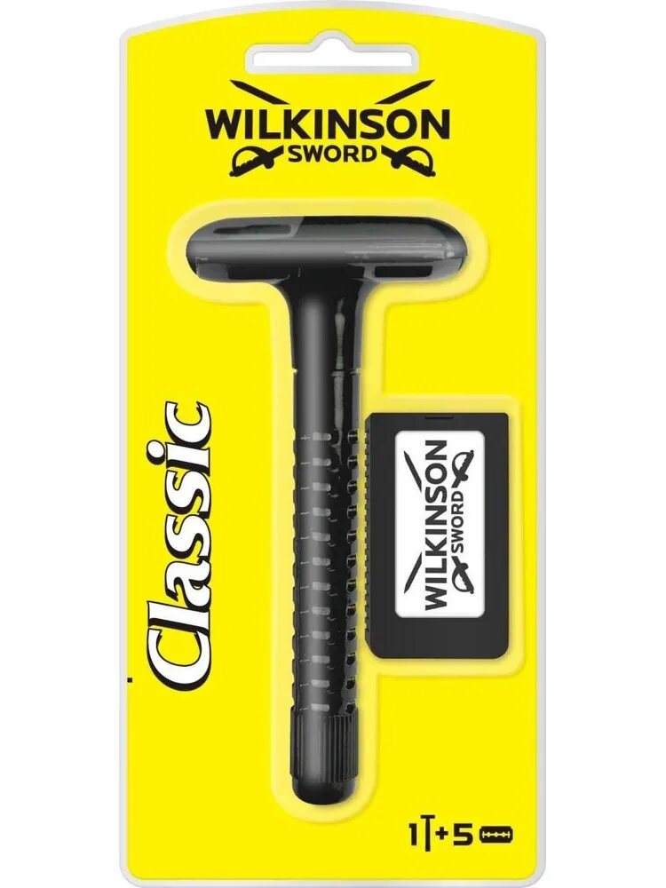 Wilkinson Sword Бритва Schick PREMIUM Barber Style (1 станок, 5 лезвий), классическая Т-образная, механизм "бабочка", металлич. ручка