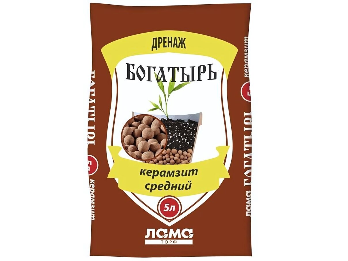 Дренаж керамзит "Богатырь" средний, 5л, для цветов и рассады