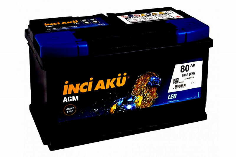 Аккумулятор автомобильный INCI AKU AGM 80R ОП 800A (315x175x190) L4 315x175x190