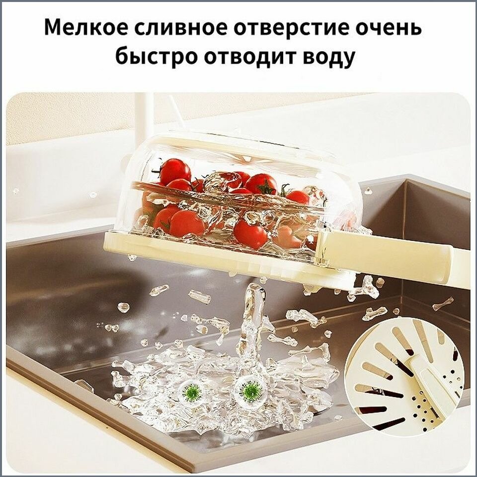 Дуршлаг-корзина 3 в 1, пищевой пластик, диаметр 15,5см, складная, кремовая — фото 1