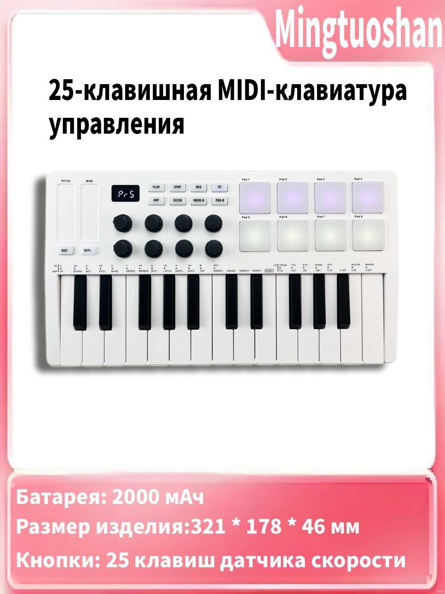 MIDI клавиатура M VAVE 25 клавиш 8 пэдов с RGB подсветкой чувствительность к нажатию мини для музыки