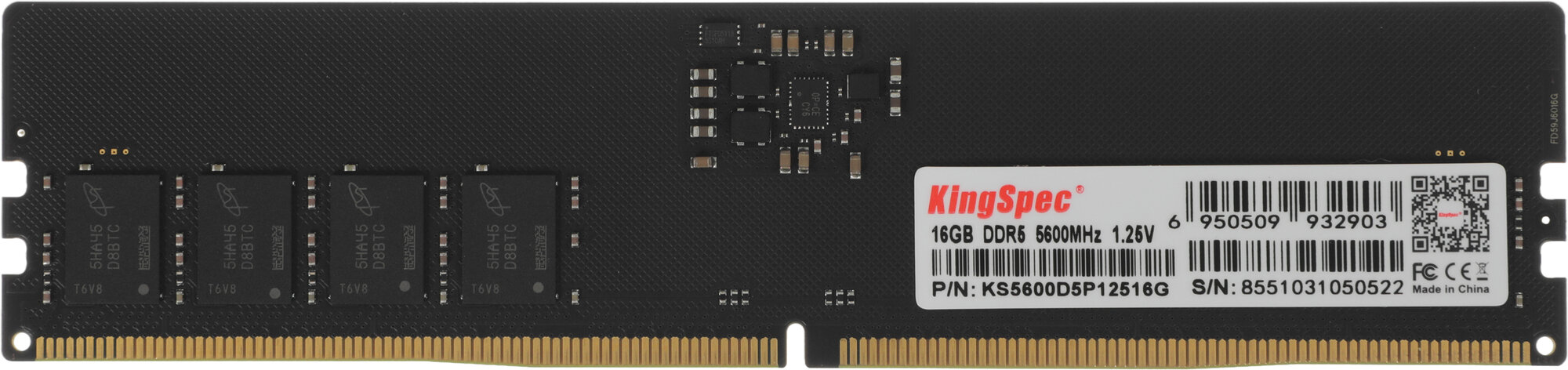Память DDR5 16GB 5600MHz Kingspec KS5600D5P12516G RTL PC5-44800 CL40 DIMM 288-pin 1.35В single rank