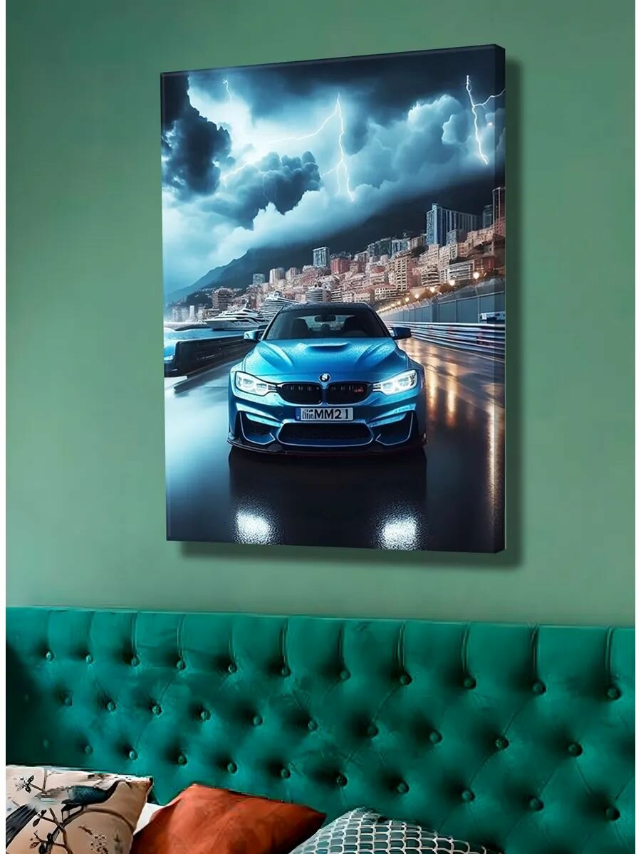 Картина "BMW в отражении ", интерьерная 50х70см 1шт, на деревянном подрамнике