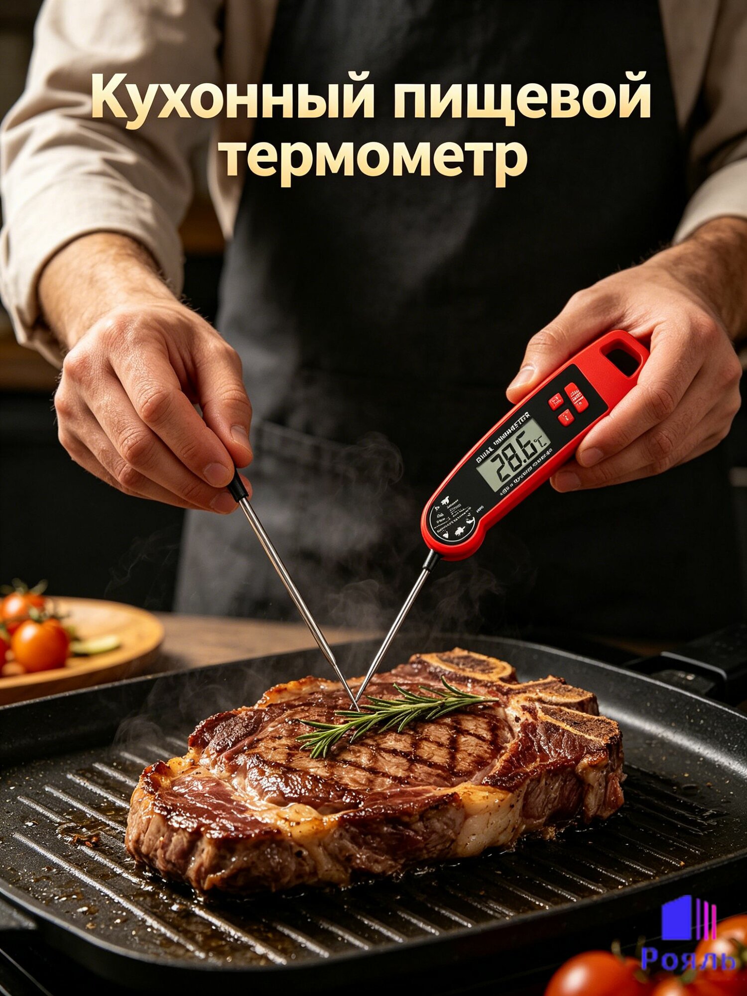 Складной пищевой термометр с щупом из нержавеющей стали, диапазон -50 +300 C, быстрый (2 3 с), точность 0.8 C, водонепроницаемый, с подсветкой и калибровкой