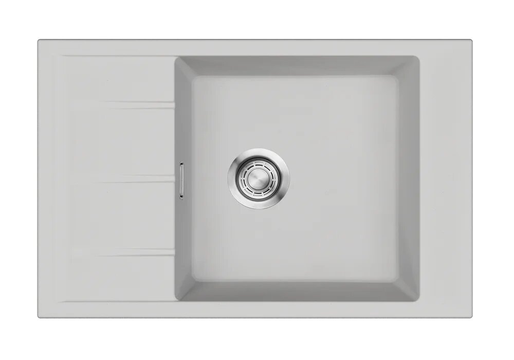 Мойка кухонная Emar Quartz EMQ-1780. Q кварцевая, 78x50, прямоугольная, мойка для кухни, белая, с крылом, матовая