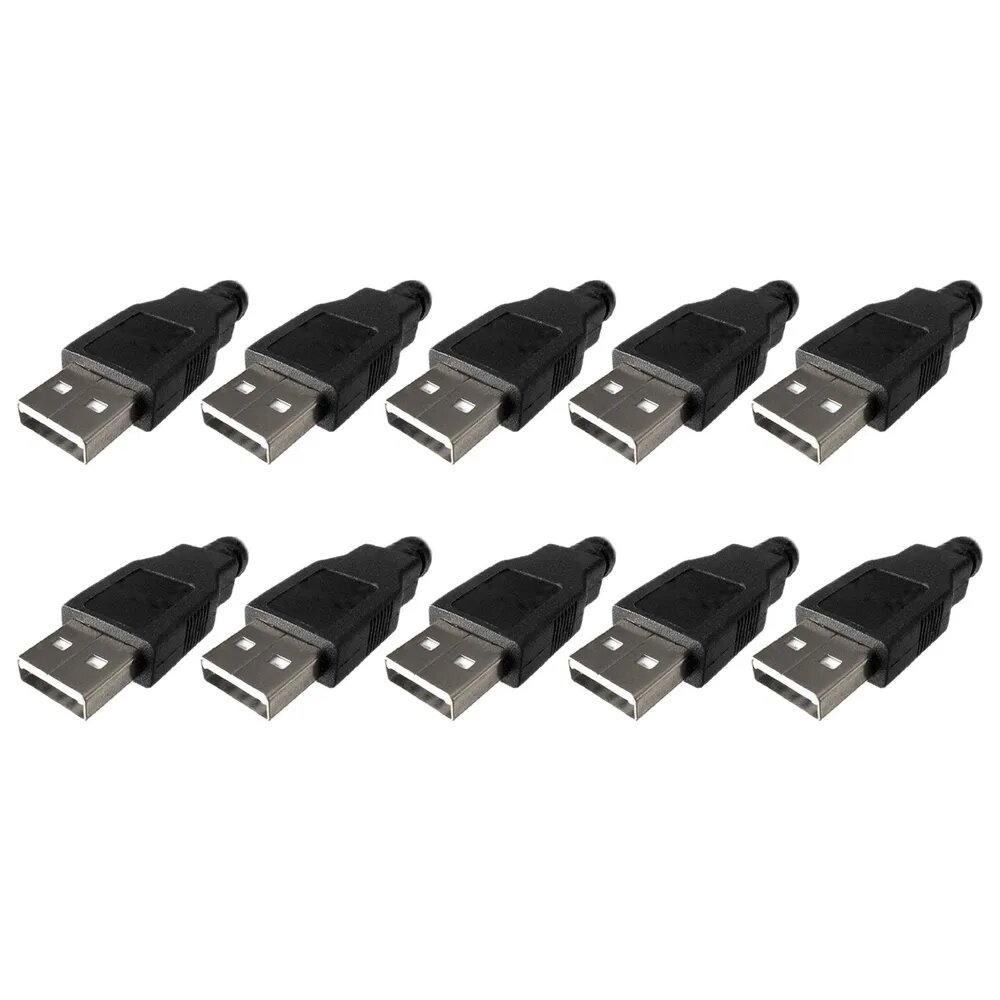 10 шт, разъем USB 2.0 типа A, папа, 4 контакта, сварная линия с пластиковым корпусом