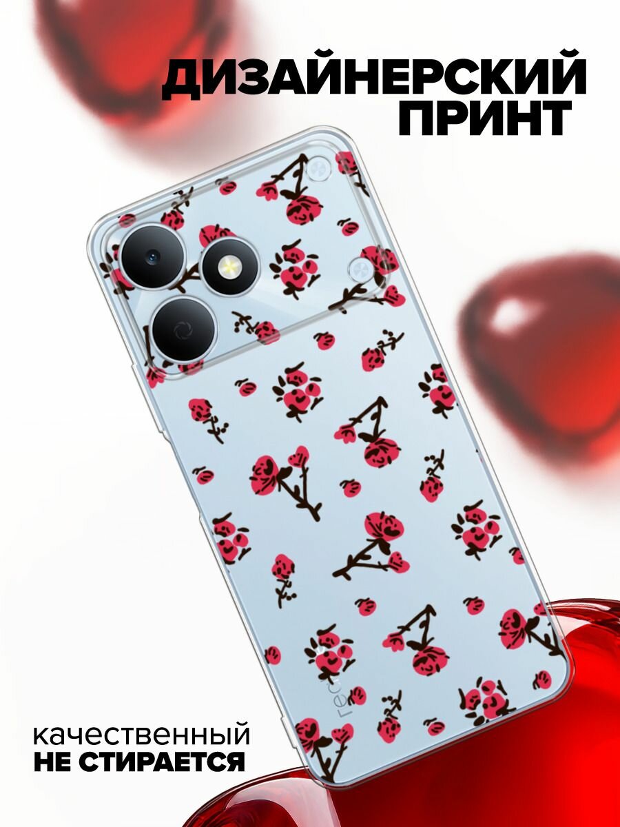 Чехол на Realme Note 80 / Реалми Нот 80 с принтом Паттерн красные розы — фото 1
