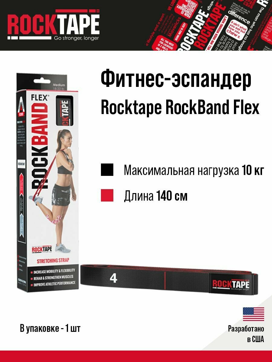 Эластичные петли Rocktape RockBand Flex, черный, Medium / амортизатор / фитнес-резинка