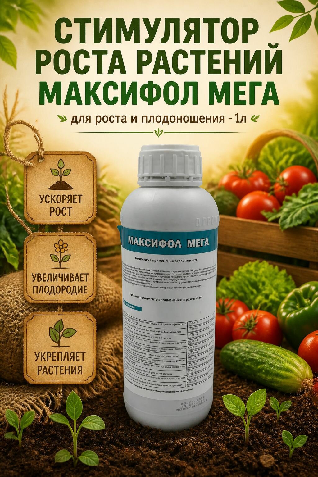 Стимулятор роста растений Максифол Мега, 1 л