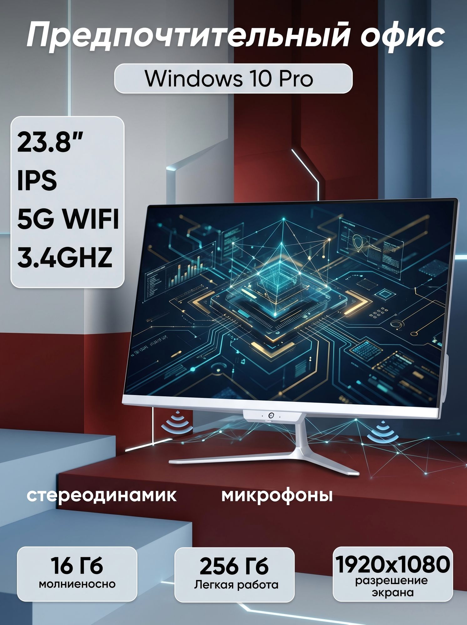 24" Моноблок (Intel Core i7-3630QM, RAM 16 ГБ, SSD 256 ГБ, Intel HD Graphics 4000, Windows 10 Pro), , белый, Русская раскладка