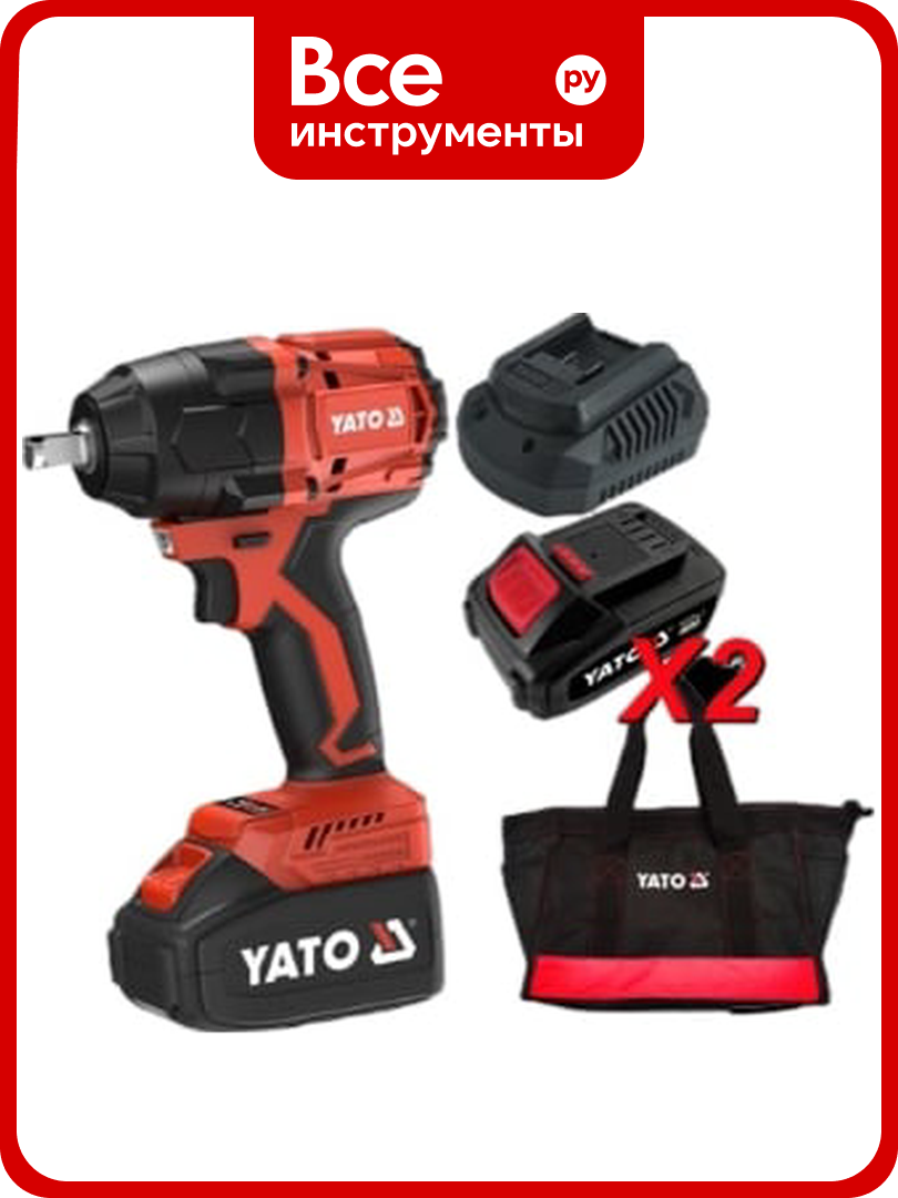 Гайковёрт ударный бесщёточный YATO 18В 850N, два аккумулятора 4AH и зарядное устройство YT-8277935