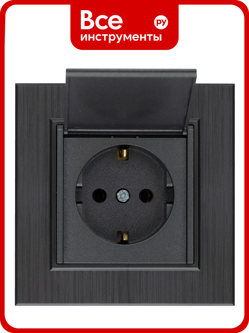 Розетка, MAKEL, MAKEL с заземлением и крышкой СП KAREA LINE STAR 16А IP20 дым. металлик. 86050029, пластиковое, дымчатый