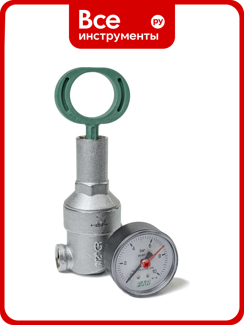 Редуктор FAR 1/2" ВР-ВР хром. с манометром 1-6 атм FA 2855 12, мембранный, резьбовое соединение, никелированная латунь