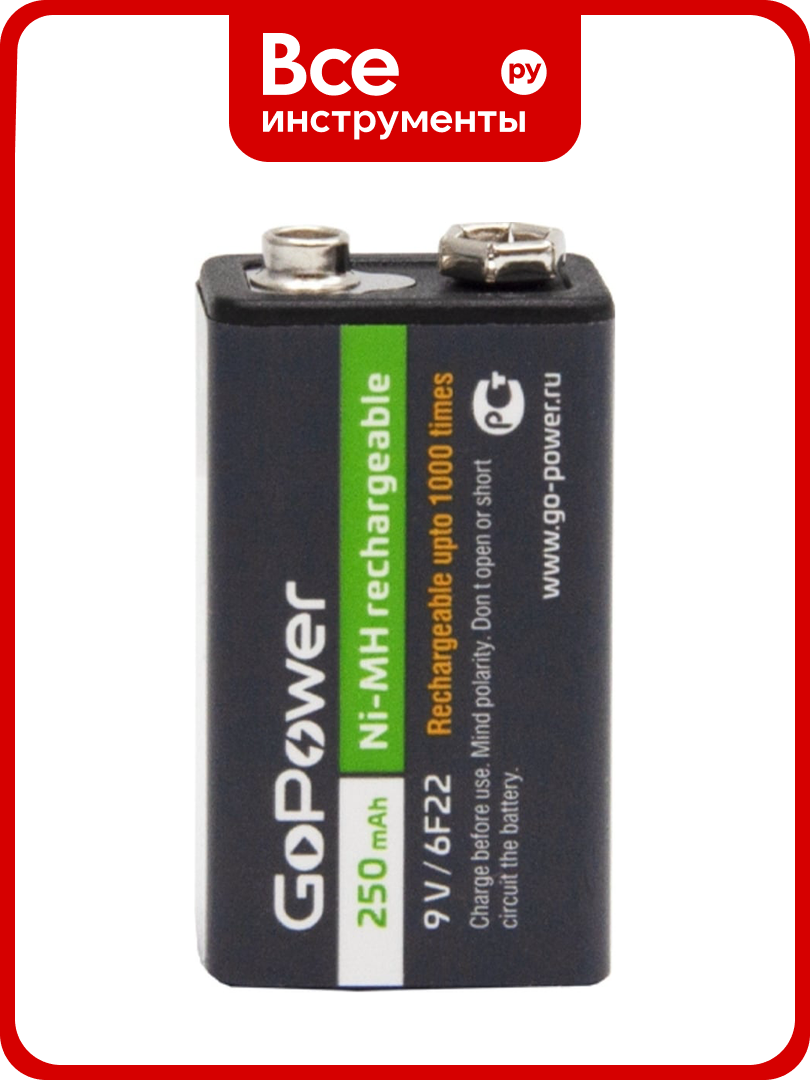 Бытовой аккумулятор GoPower Крона 6F22 BL1 NI-MH, никель‑металлогидридный, для бытовой электроники