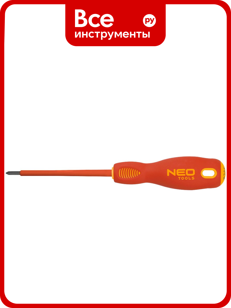 Крестовая отвертка NEO Tools PH0x60 мм 1000 В CrMo 04-071 двухкомпонентная изоляционная рукоять с магнитным наконечником