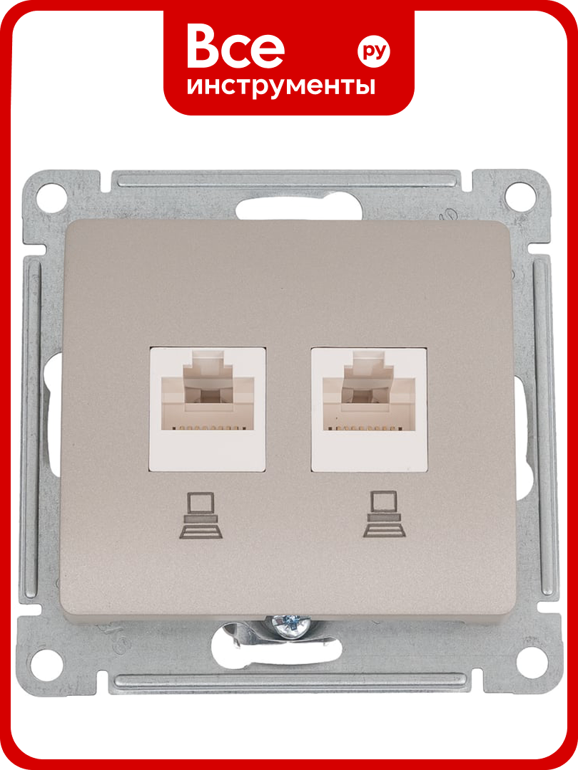 Компьютерная розетка Systeme Electric Glossa Платина 2-ая RJ45+RJ45, кат.5E