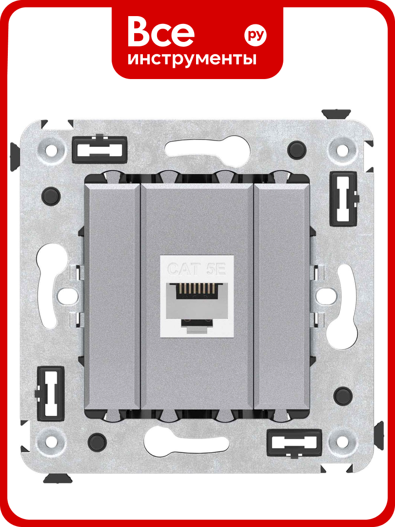 Компьютерная розетка DKC RJ 45, без шторки, в стену, кат.5е, одинарная, Avanti, Закаленная сталь,