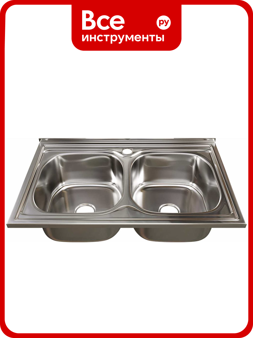 Мойка mixline 50х80х18 см, 0.6, 2 чаши, выпуск 3 1/2, с сифоном 530528, из нержавеющей стали, прямоугольная форма