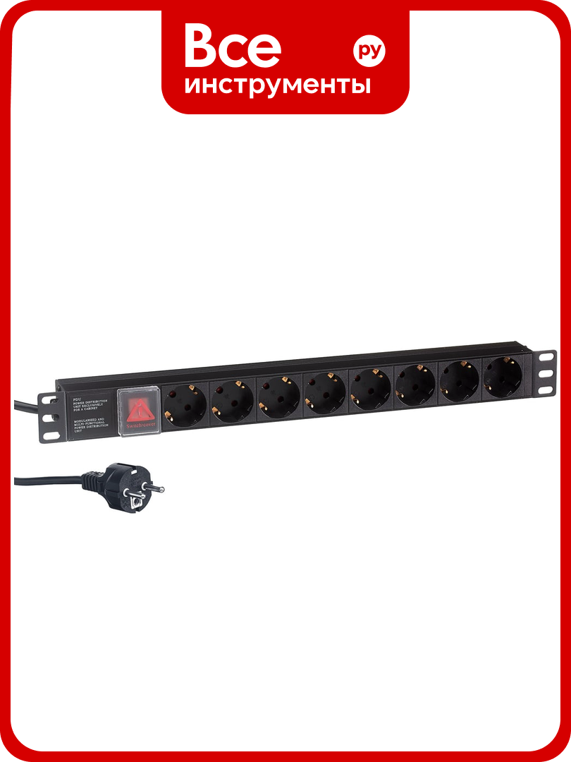 Блок розеток ExeGate ServerPro PDU-19H805 Al-8S-EU3CU-SW, 19, 1U, алюминий, 8Schuko, евро,