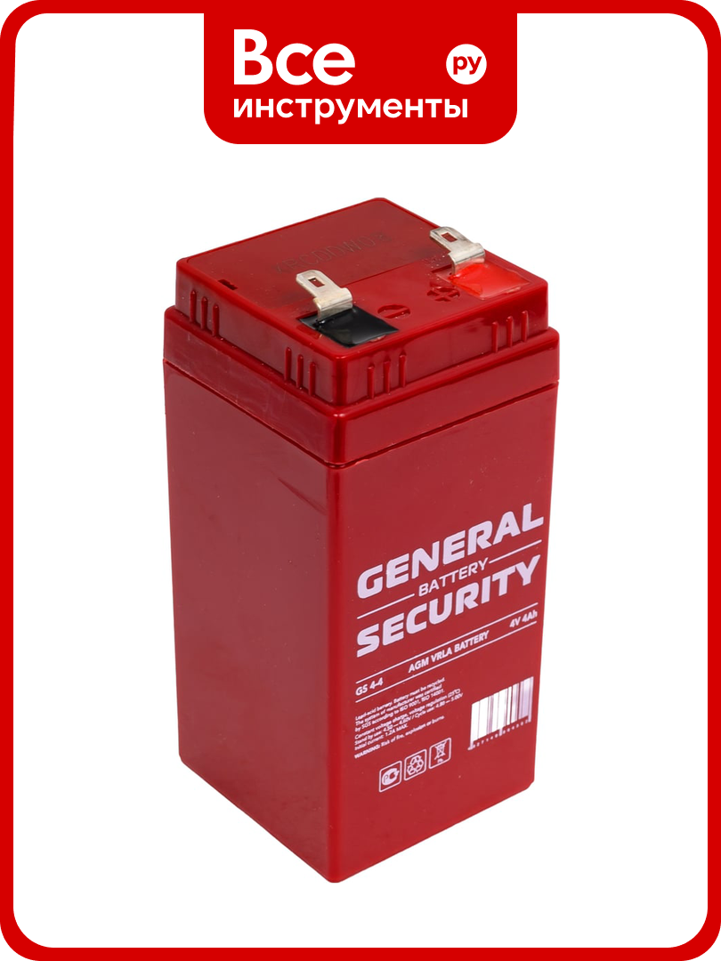 Аккумулятор AGM для ИБП General Security GS4-4, 4В, 4 Ач, ударопрочный, прямой полярности, размеры 105x47x47 мм, вес